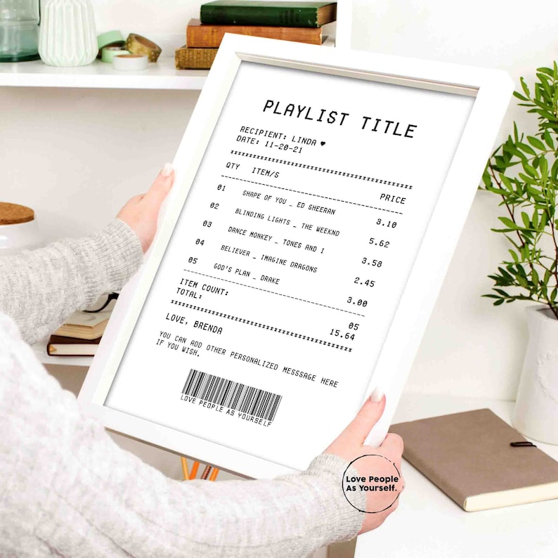 Personalized Song Receipt Poster Print, Custom Playlist Gifts ...