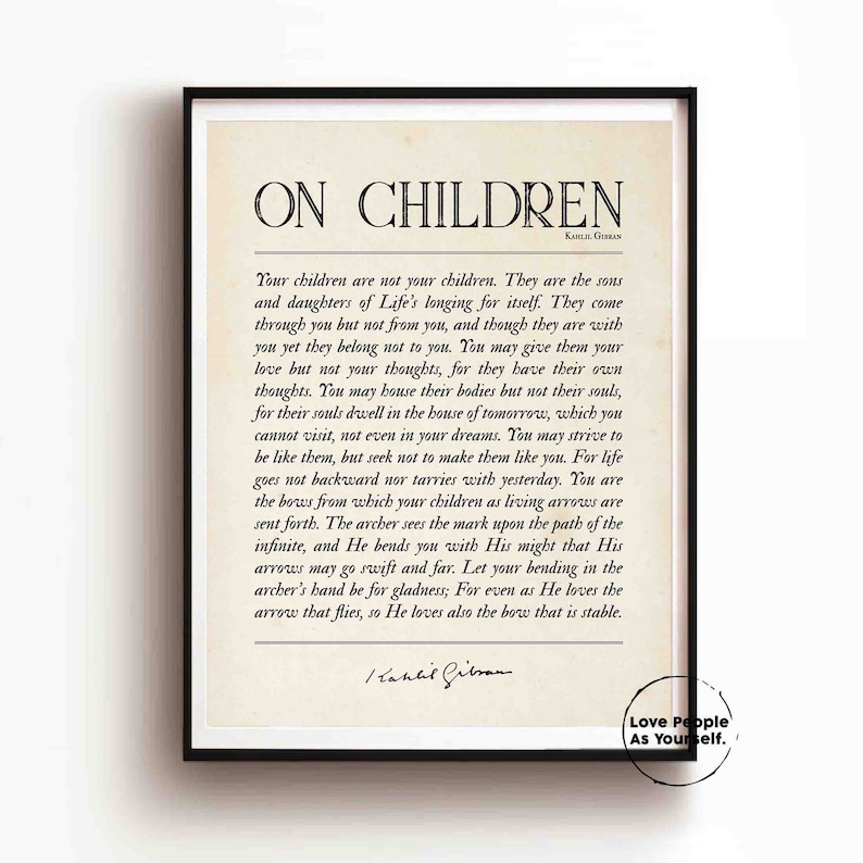 On Children Poster Print by Kahlil Gibran, Poem About Children, Gift ...