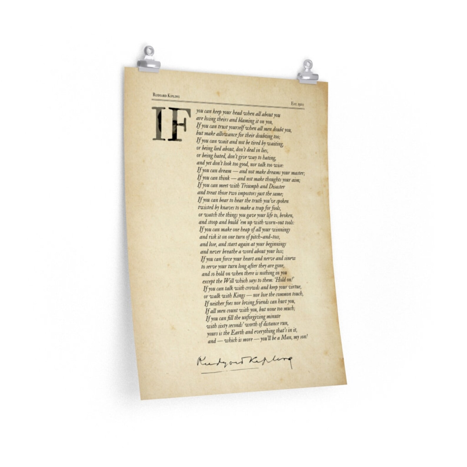 IF Poem Print, Rudyard Kipling Art Print, Inspirational Prints ...