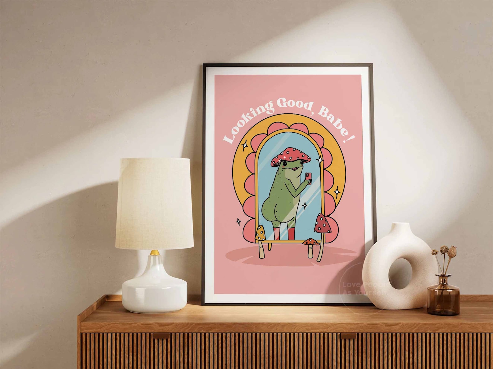 Girly Frog Self Love Wall Print, Positivity Frog Lover, Pink Coquette ...