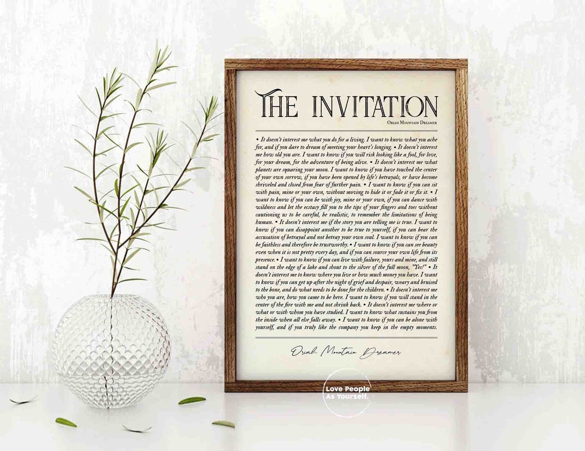 The Invitation Poem by Oriah Mountain Dreamer, Wall Art Print Poster ...