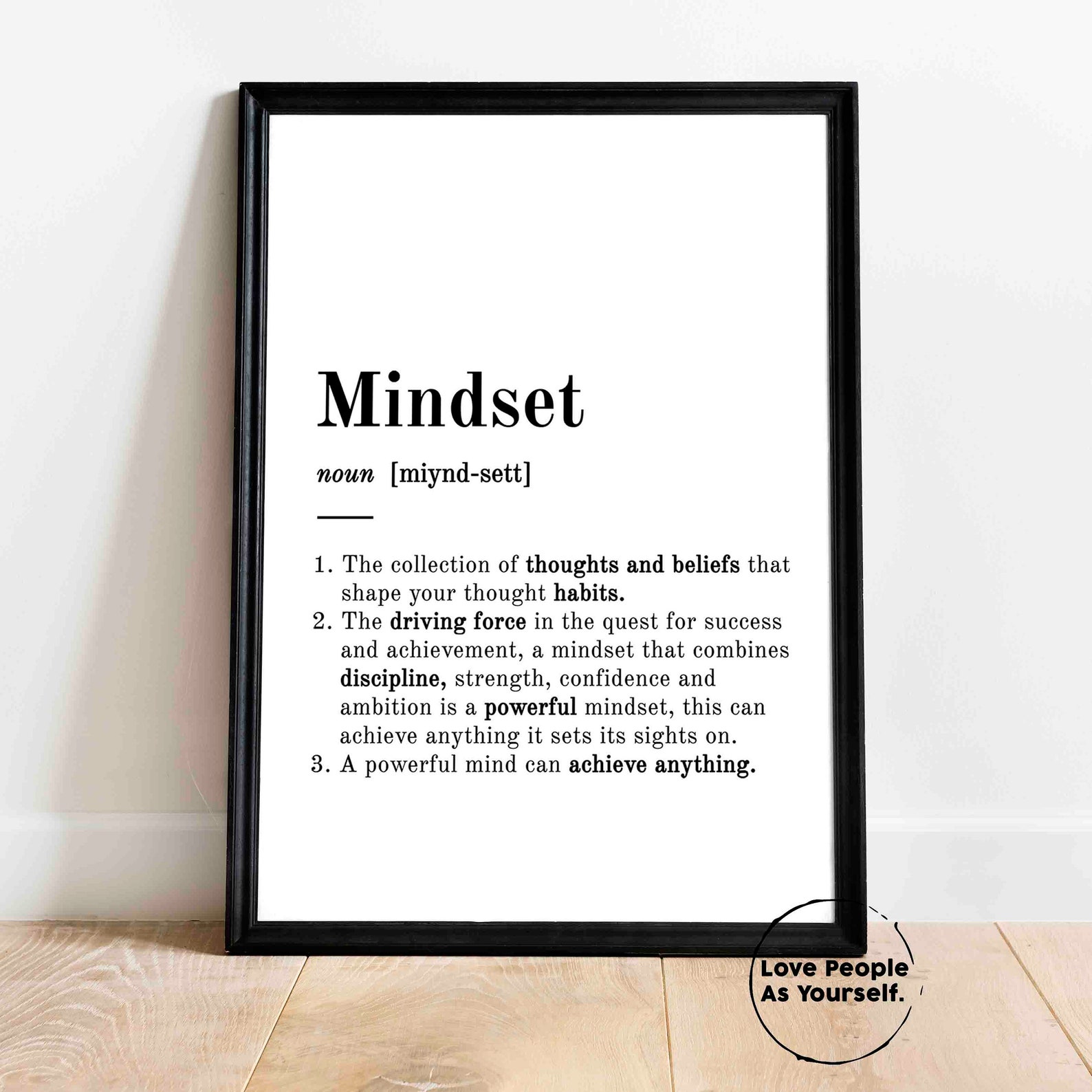 Mindset Definition Print, Office Wall Art, Home Office, Inspirational ...