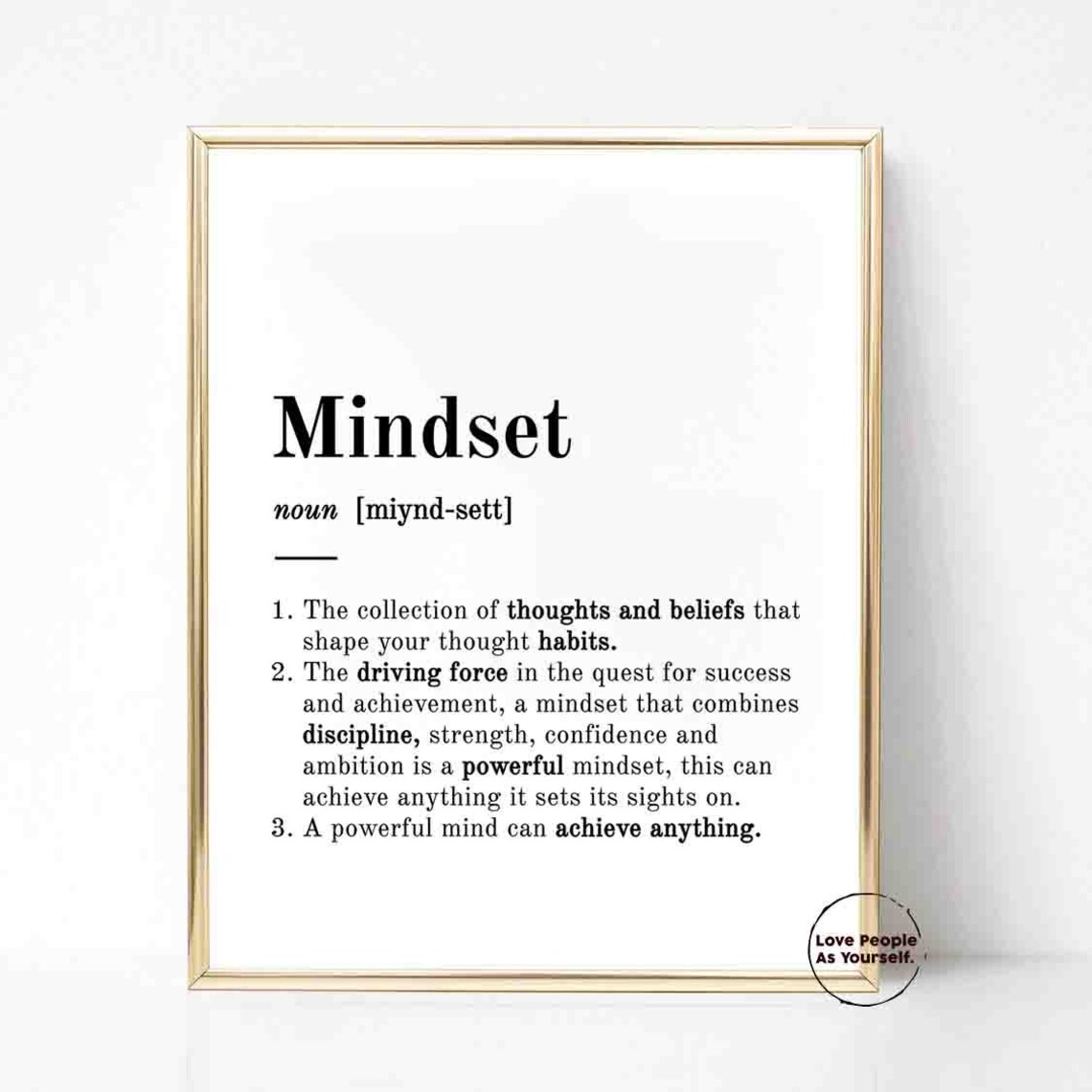 Mindset Definition Print, Office Wall Art, Home Office, Inspirational ...