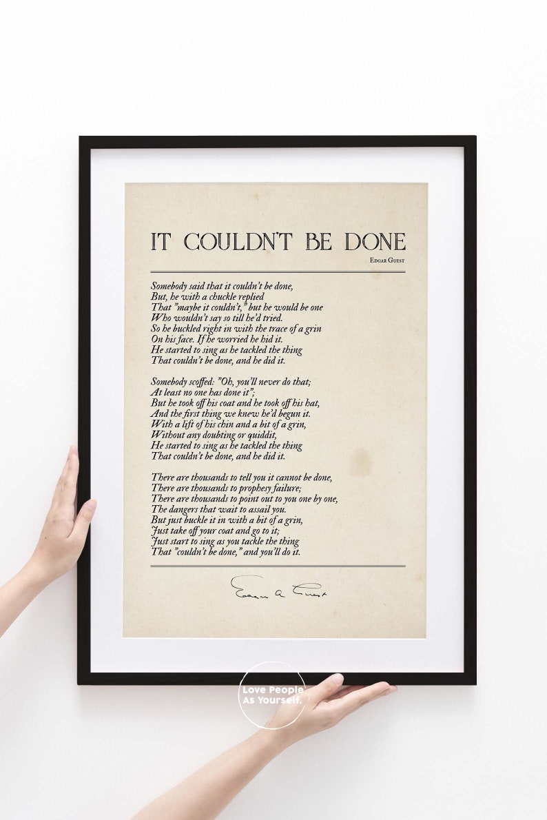 It Couldn't Be Done Poem by Edgar Guest Poster Print - Etsy