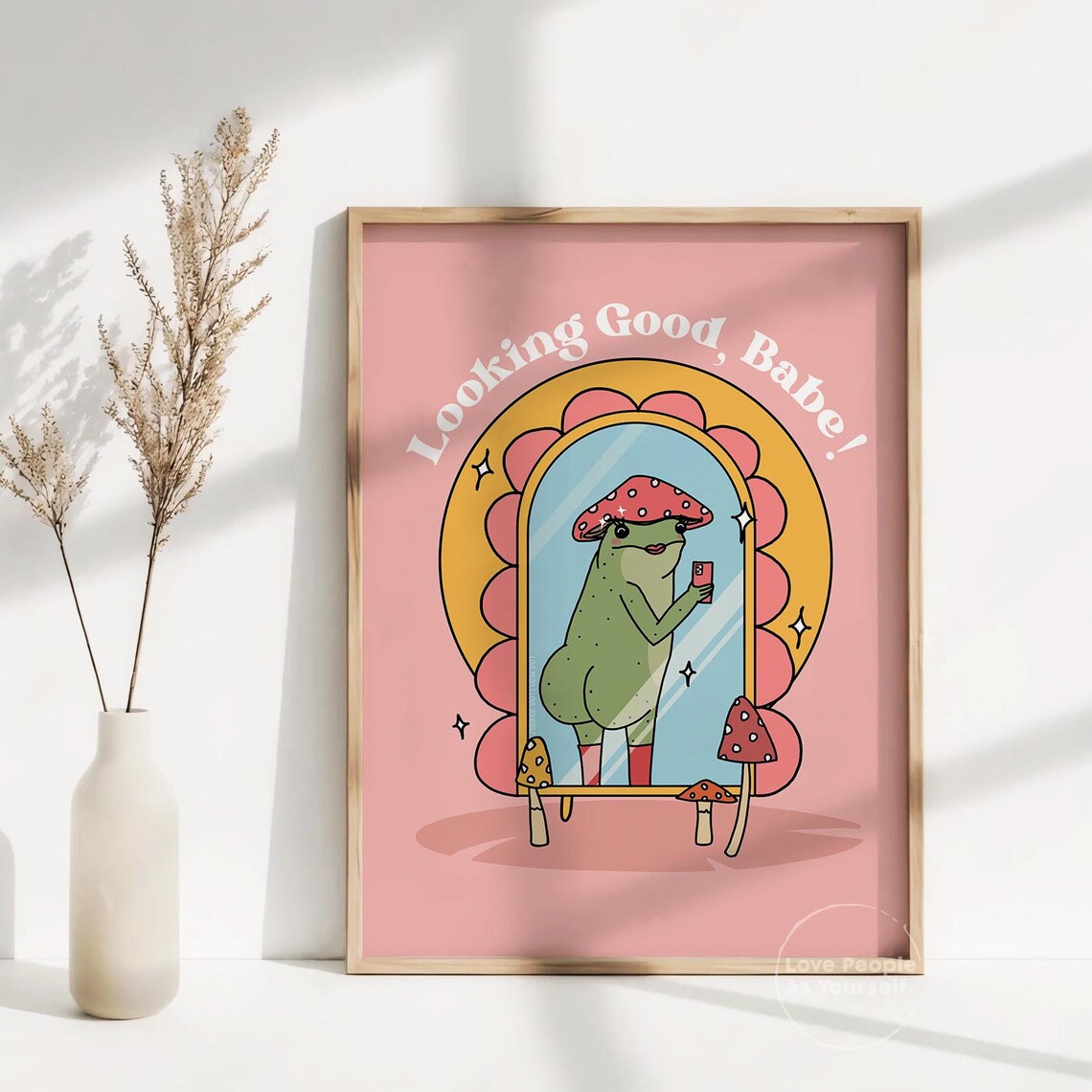 Girly Frog Self Love Wall Print, Positivity Frog Lover, Pink Coquette ...
