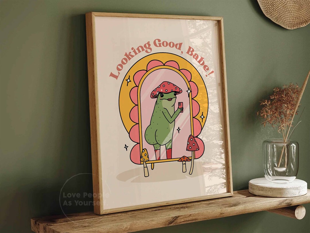 Girly Frog Self Love Wall Print, Positivity Frog Lover, Pink Coquette ...
