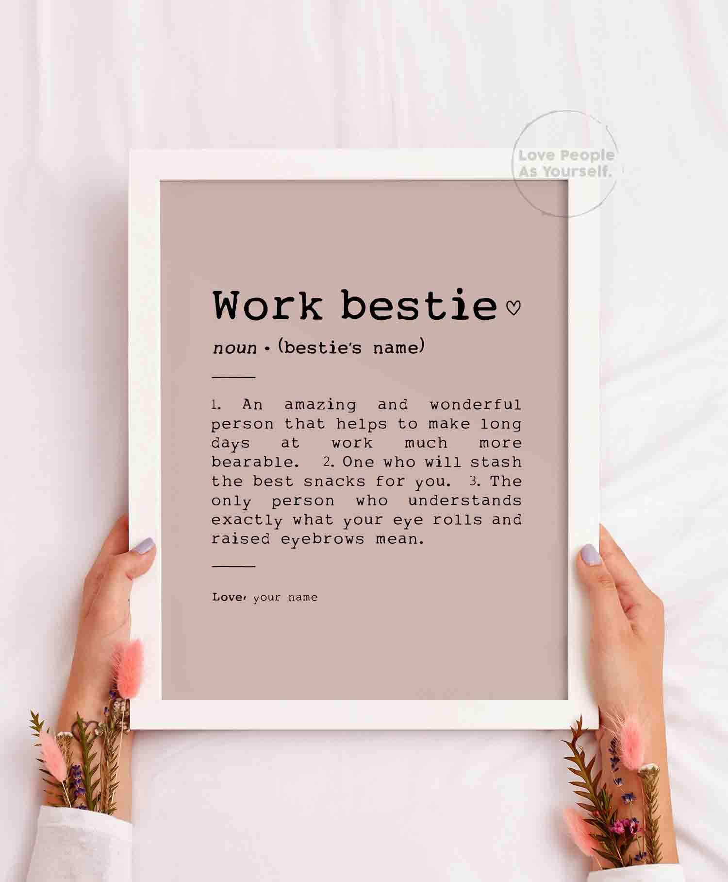 Work Bestie Definition Print, Personalized Custom Gift for Colleague ...