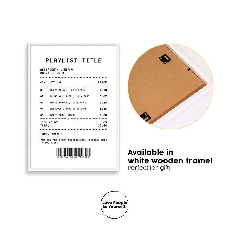 Personalized Song Receipt Poster Print, Custom Playlist Gifts ...