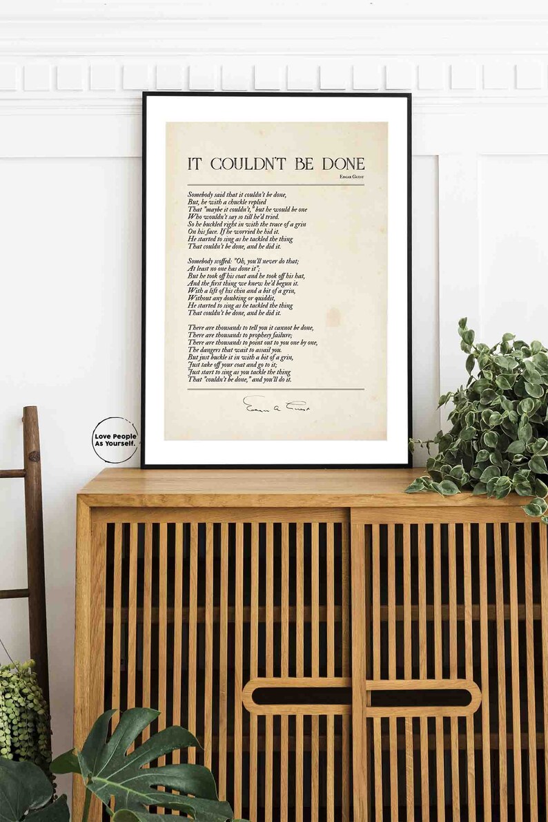 It Couldn't Be Done Poem by Edgar Guest Poster Print Poetry Wall Art ...