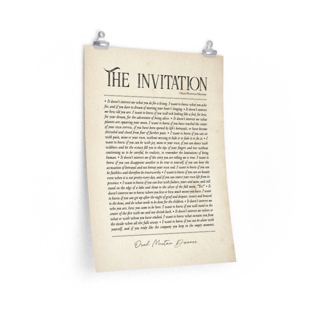 The Invitation Poem by Oriah Mountain Dreamer, Wall Art Print Poster ...