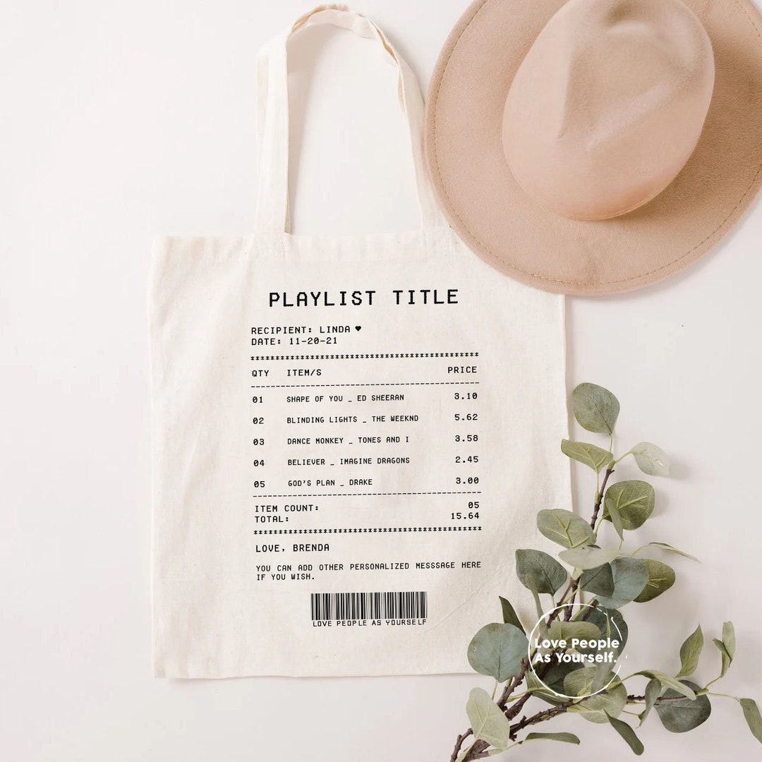 Personalized Playlist Receipt Tote Bag, Song Receipt Custom Playlist ...