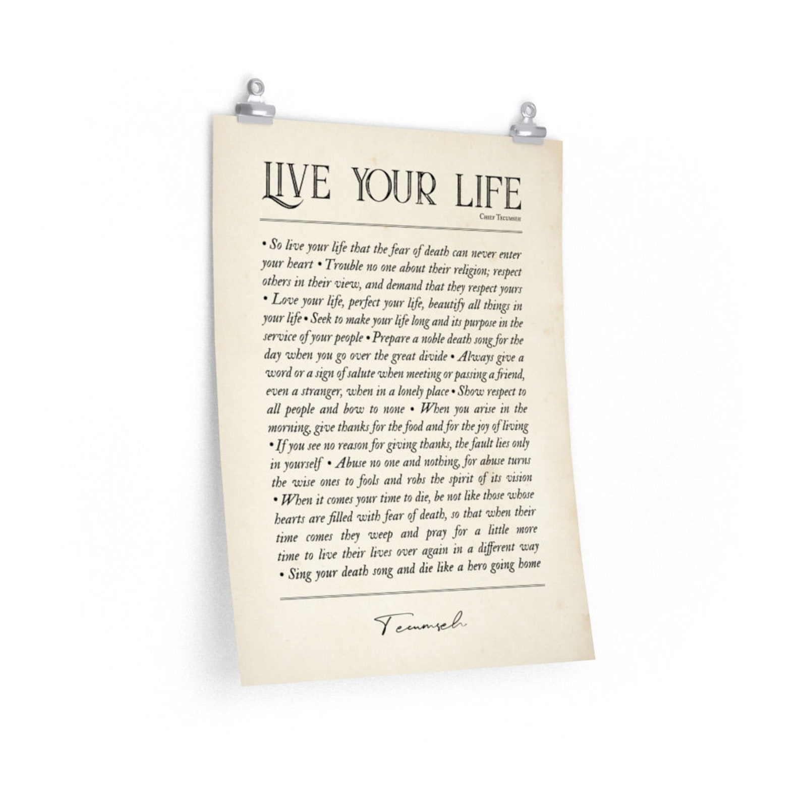 Live Your Life, Chief Tecumseh Poem, Poetry by Tecumseh, American ...