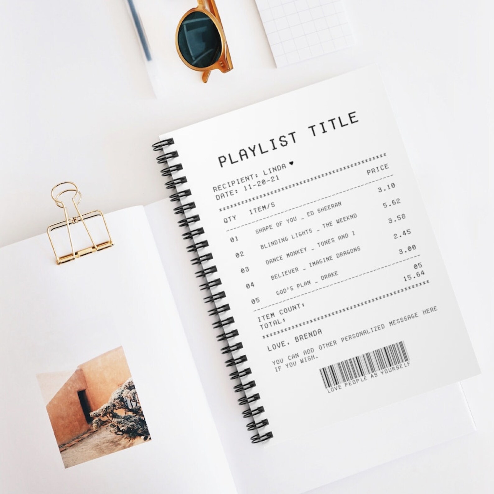 Personalized Best Friend Song Receipt Notebook, Friendship Journal ...