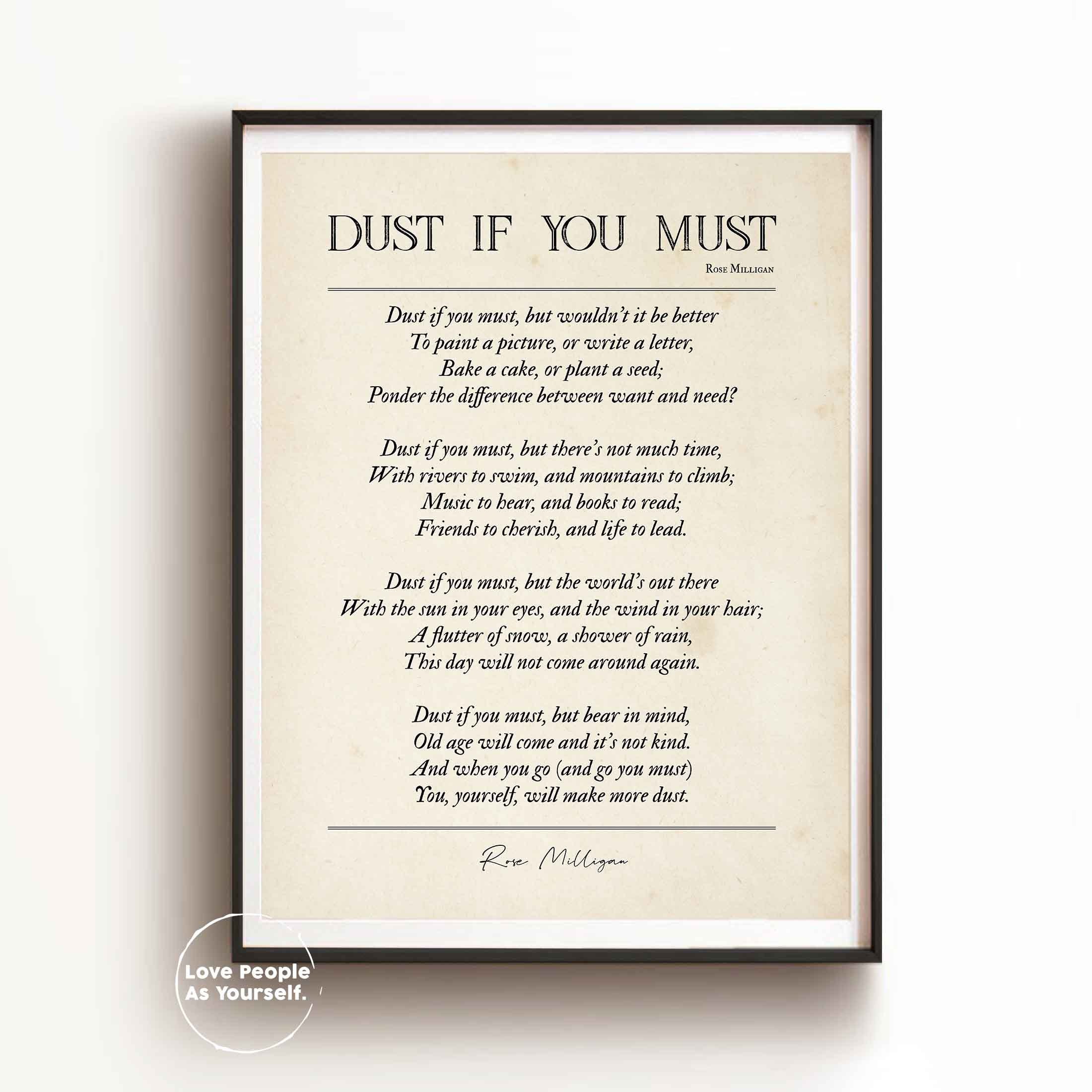 Dust If You Must by Rose Milligan Poster Print Poetry Wall - Etsy Canada