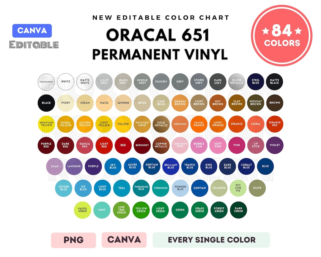 Oracal 651 Color Chart EDITABLE Canva Template Oracal Viny - Etsy