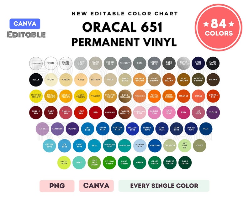 Oracal 651 Color Chart EDITABLE Canva Template Oracal Viny - Etsy