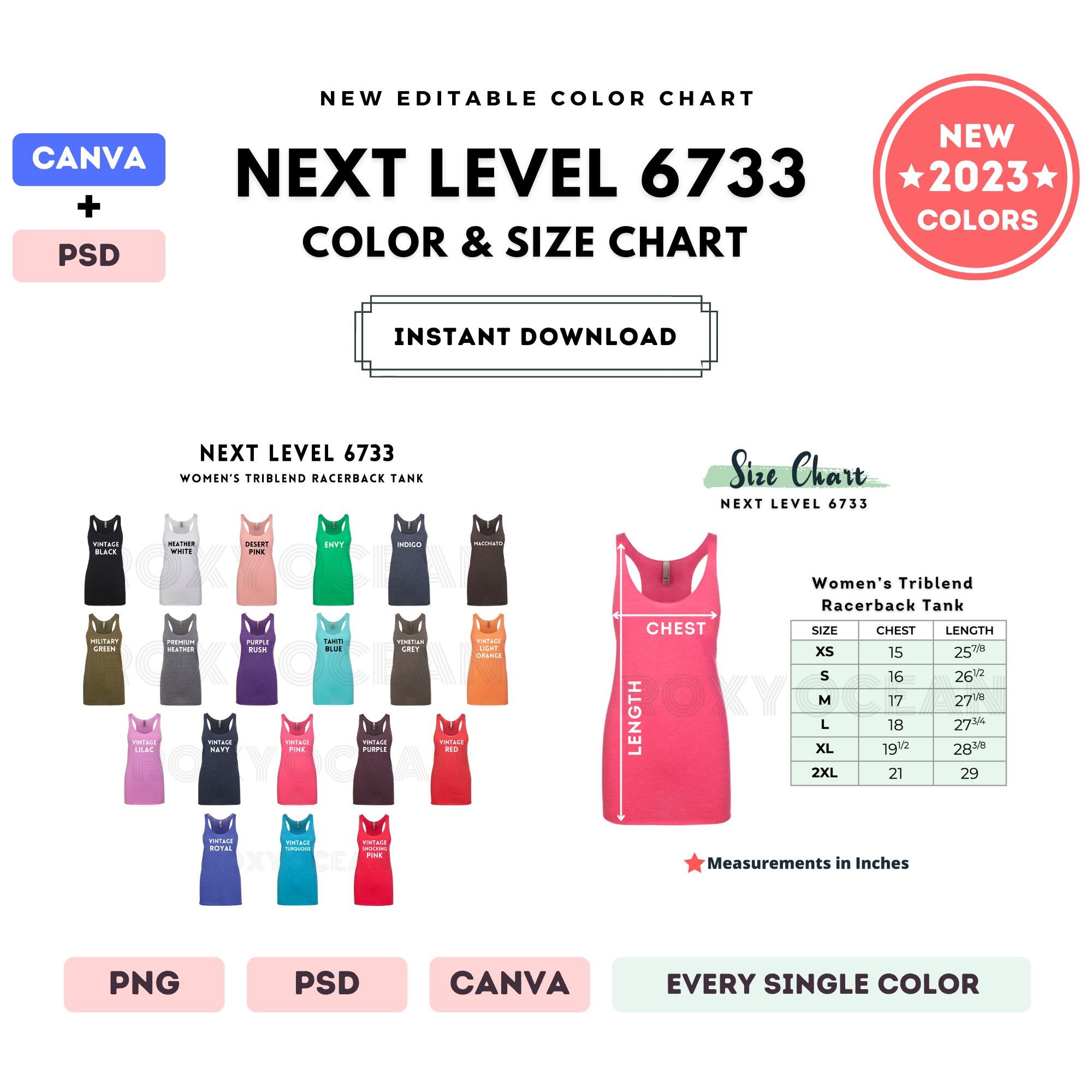 Next Level 6733 Color Size Chart EDITABLE Canva Template 6733 Womens ...