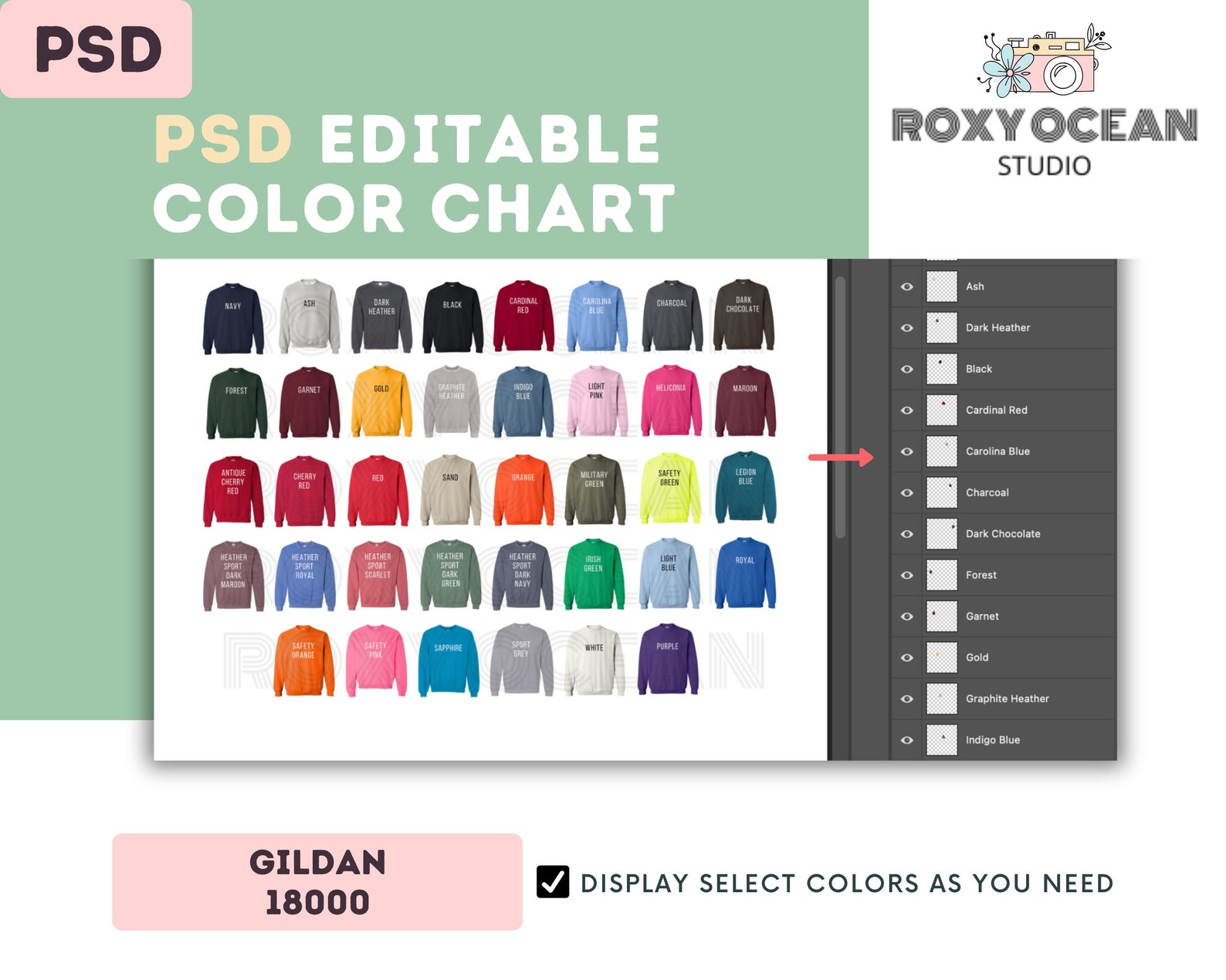 G180 Color + Size Chart | EDITABLE Canva Template | G180 Crewneck ...