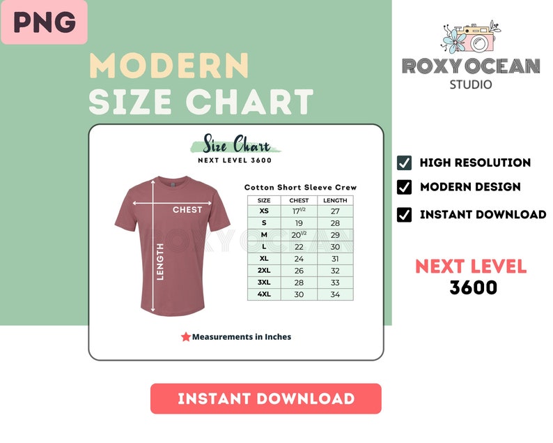 Next Level 3600 Color + Size Chart | EDITABLE Canva Template | 3600 ...