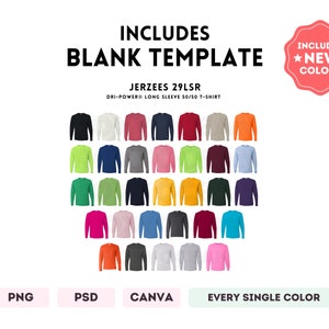 Jerzees 29LSR Color + Size Chart | EDITABLE Canva Template | 29LSR Long ...