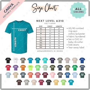 Next Level 6210 Size + Color Chart | EDITABLE Canva Template | 6210 CVC ...