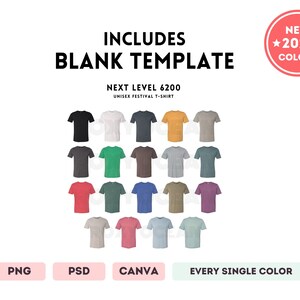Next Level 6200 Color Size Chart EDITABLE Canva Template 6200 Unisex ...