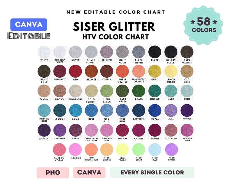 Siser Glitter Color Chart EDITABLE Canva Template Glitter - Etsy