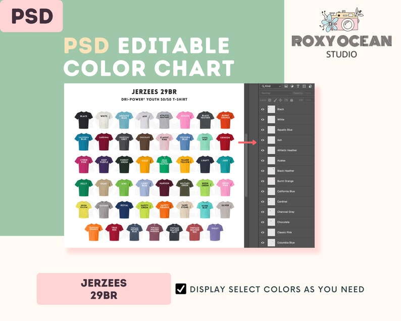 Jerzees 29BR Color + Size Chart | EDITABLE Canva Template | 29BR Dri ...