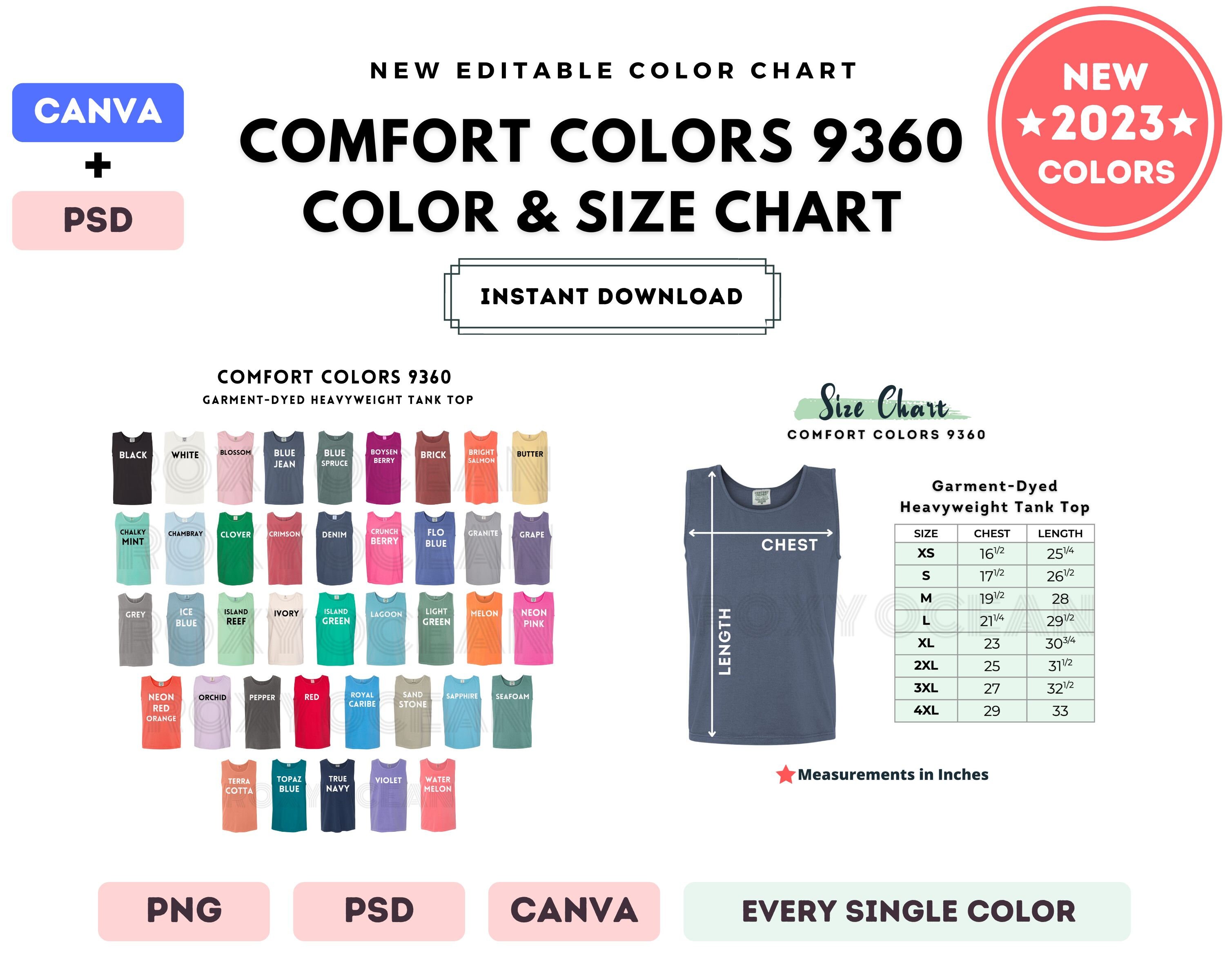 Comfort Colors 9360 Color Size Chart EDITABLE Canva - Etsy Canada