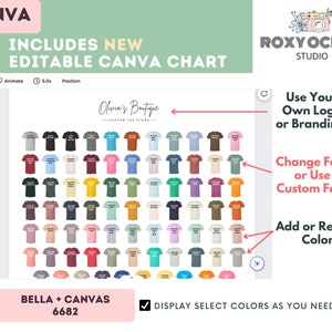 Bella Canvas 6682 Color + Size Chart | EDITABLE Canva Template | 6682 ...