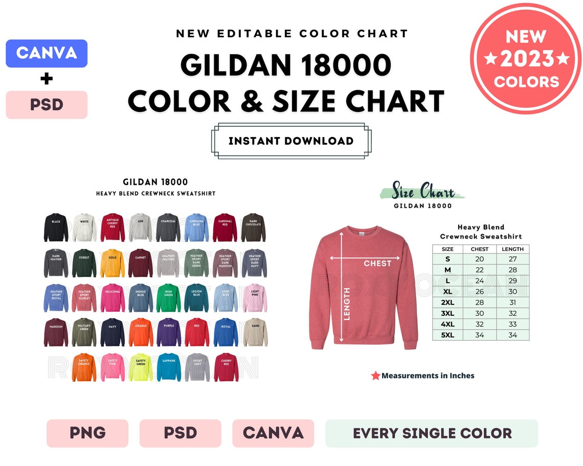 G180 Color Size Chart EDITABLE Canva Template G180 - Etsy Canada