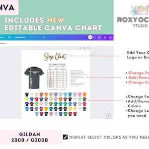 Gildan 2000 Size + Color Chart | EDITABLE Canva Template | G200 Ultra ...