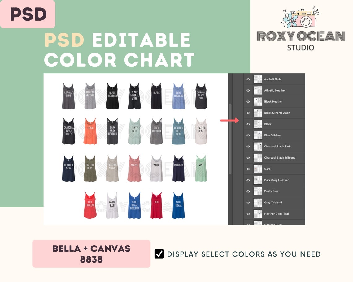 Bella Canvas 8838 Color + Size Chart | EDITABLE Canva Template | 8838 ...