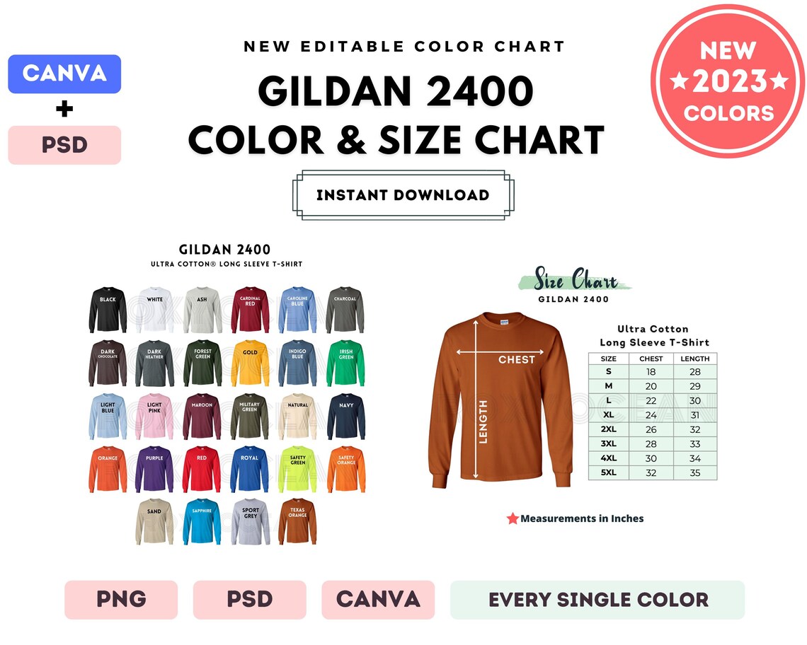 G240 Color Size Chart EDITABLE Canva Template G240 Long - Etsy