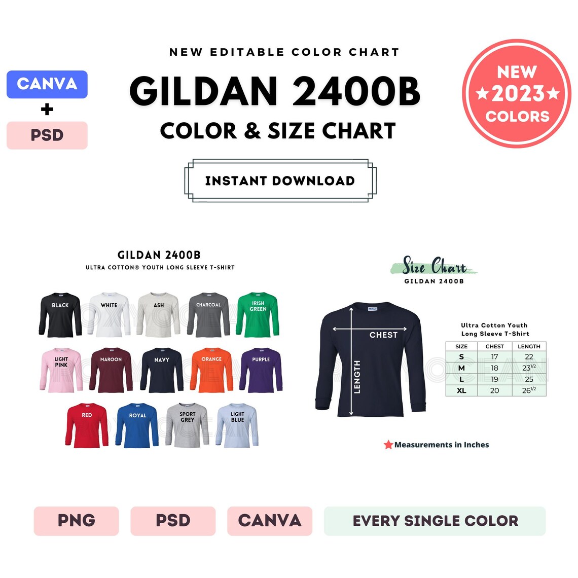 G240B Color Size Chart EDITABLE Canva Template G240B - Etsy