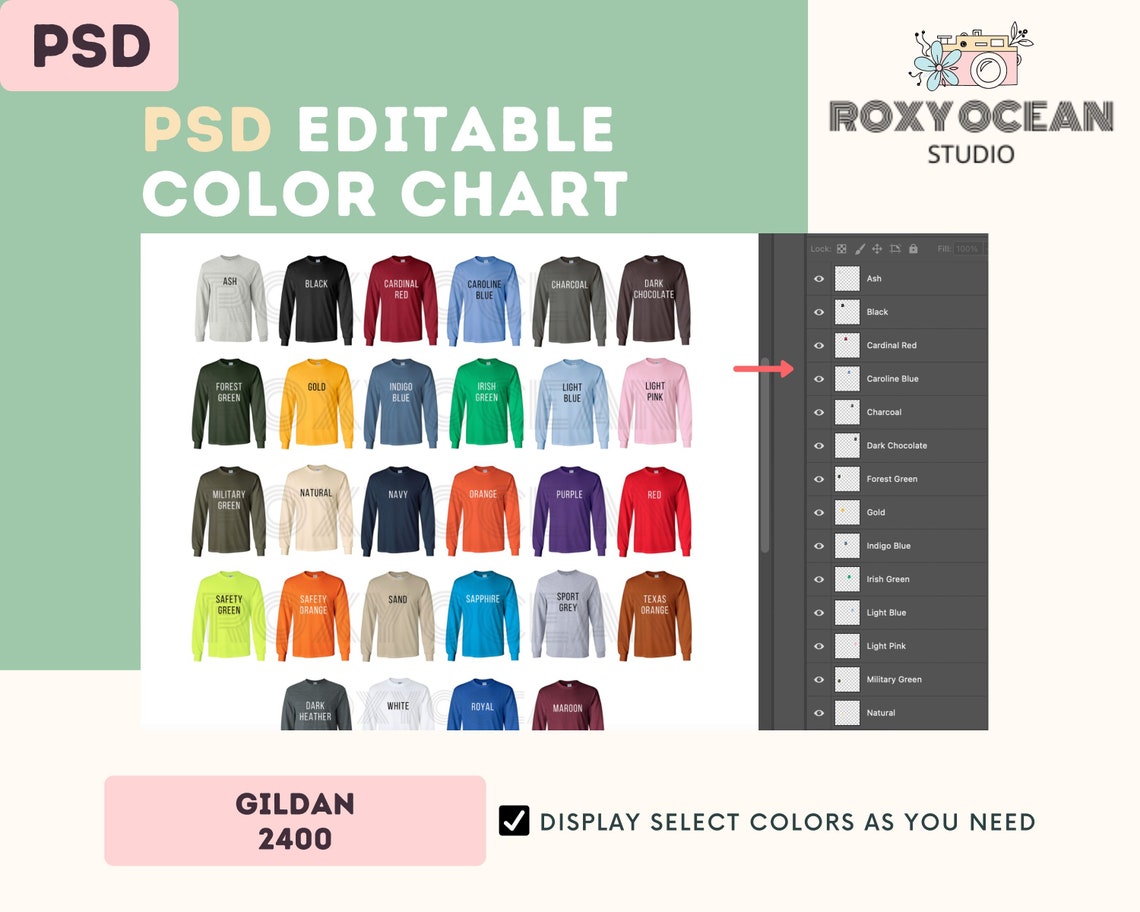 G240 Color + Size Chart | EDITABLE Canva Template | G240 Long Sleeve T ...