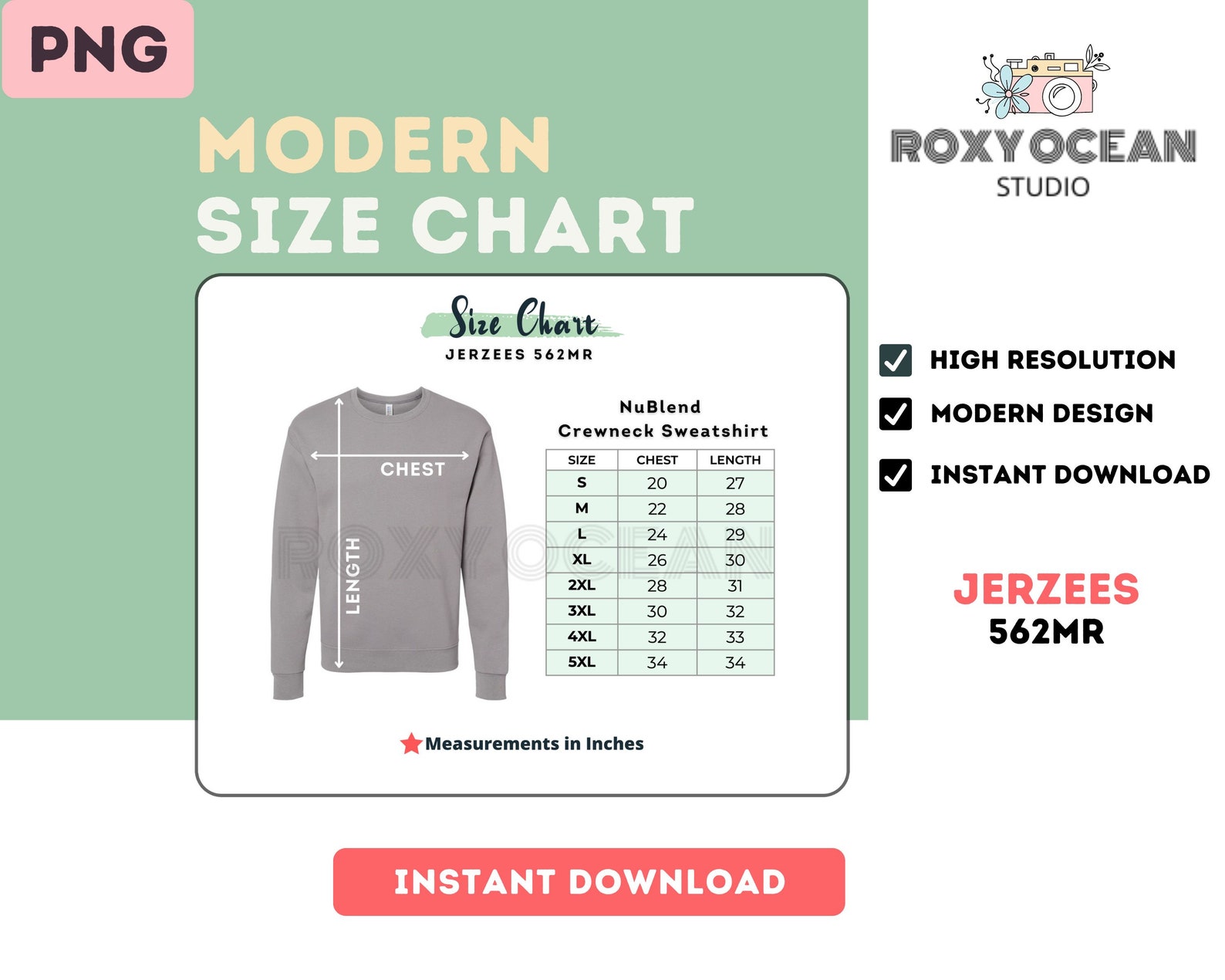 Jerzees 562MR Color + Size Chart | EDITABLE Canva Template | 562MR ...