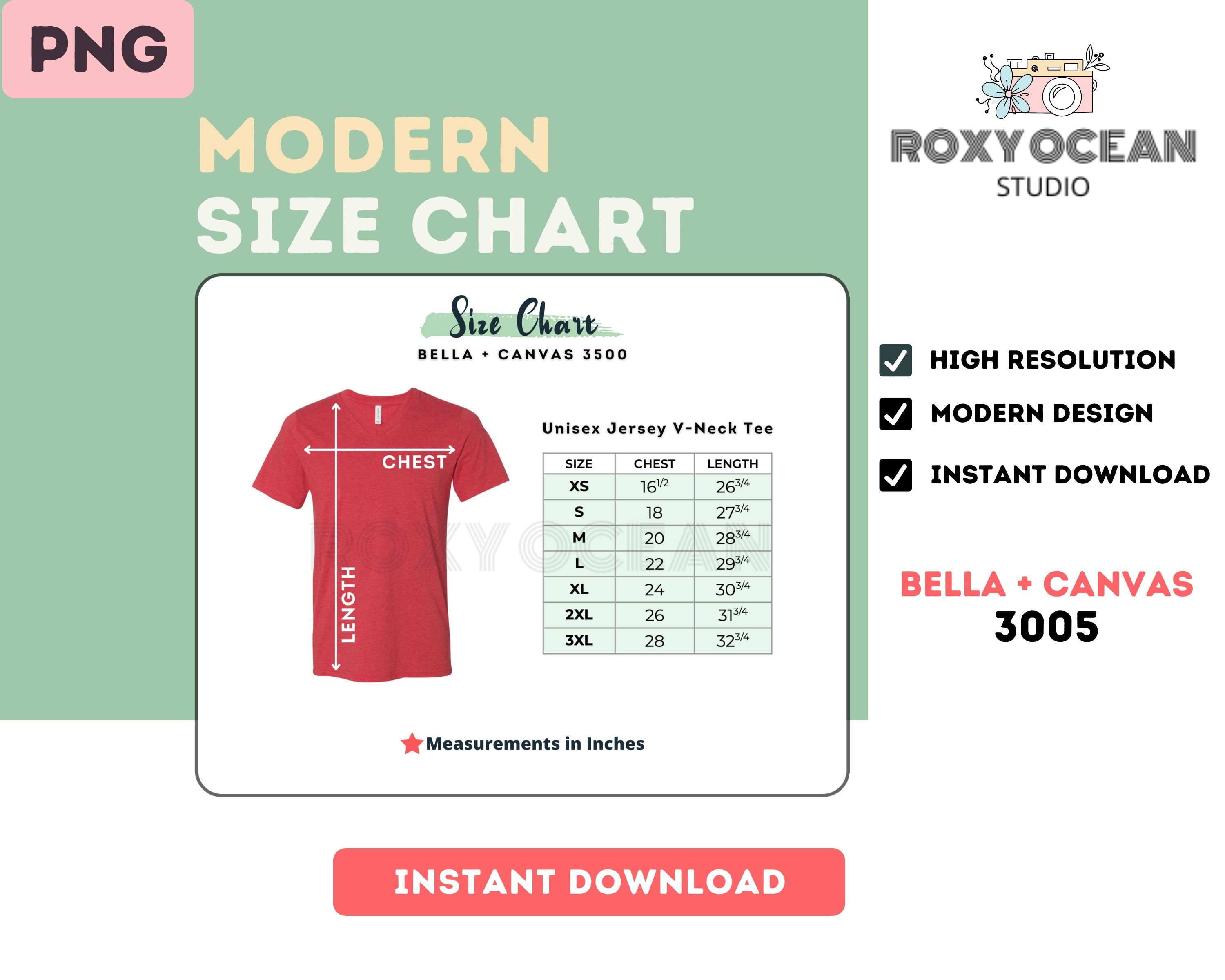 Bella Canvas 3005 Color Size Chart EDITABLE Canva Template 3005 Jersey ...