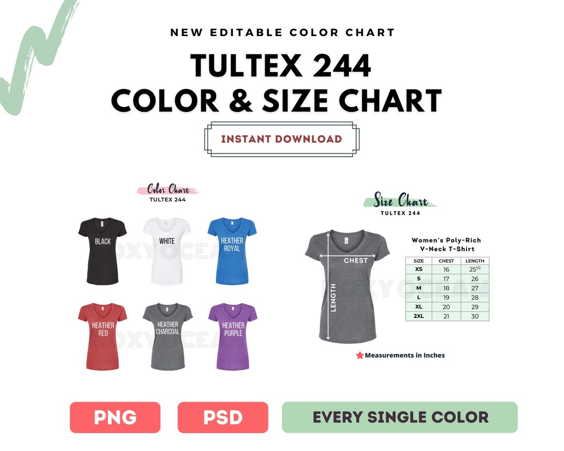 Tultex 244 Color Chart Digital Color and Size Chart for | Etsy