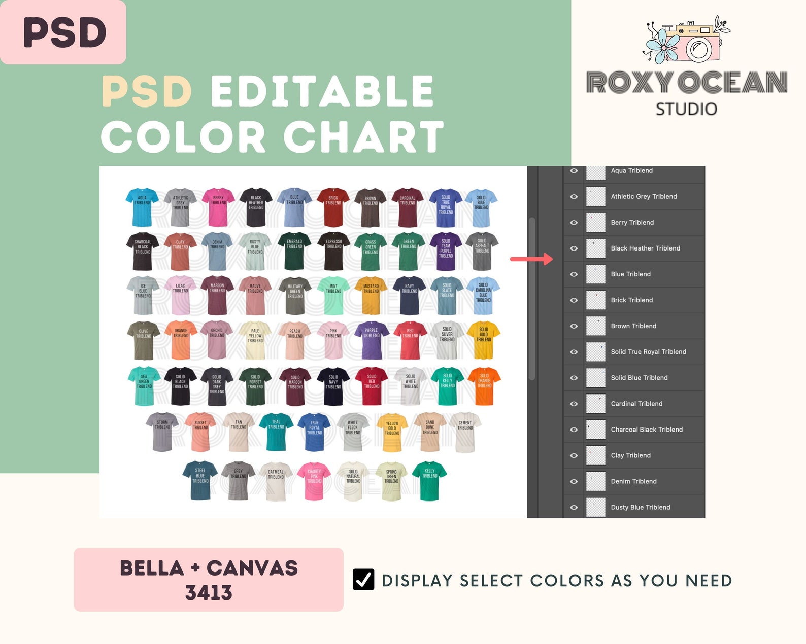 Bella Canvas 3413 Color + Size Chart | EDITABLE Canva Template | 3413 ...
