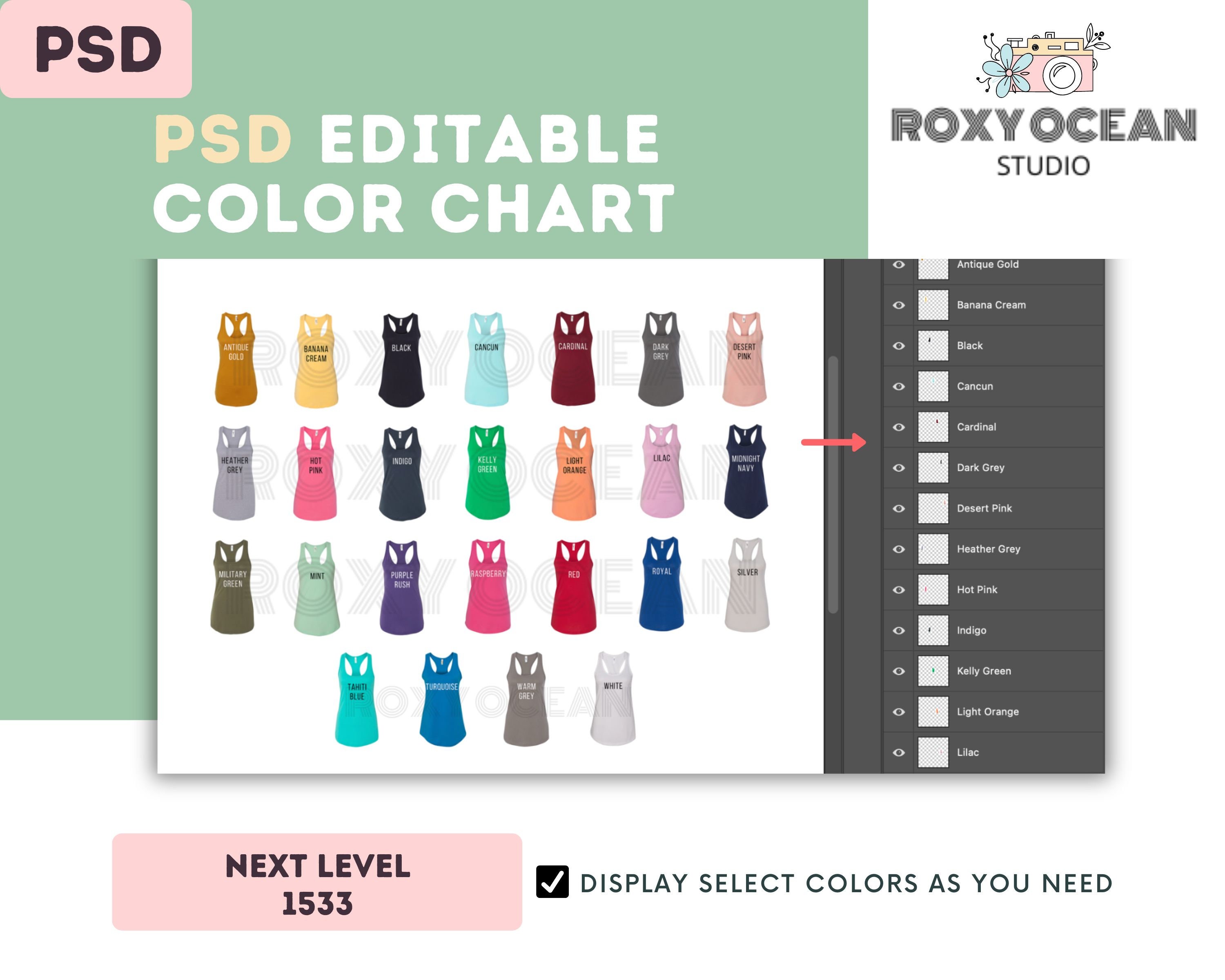 Next Level 1533 Color Size Chart EDITABLE Canva Template - Etsy