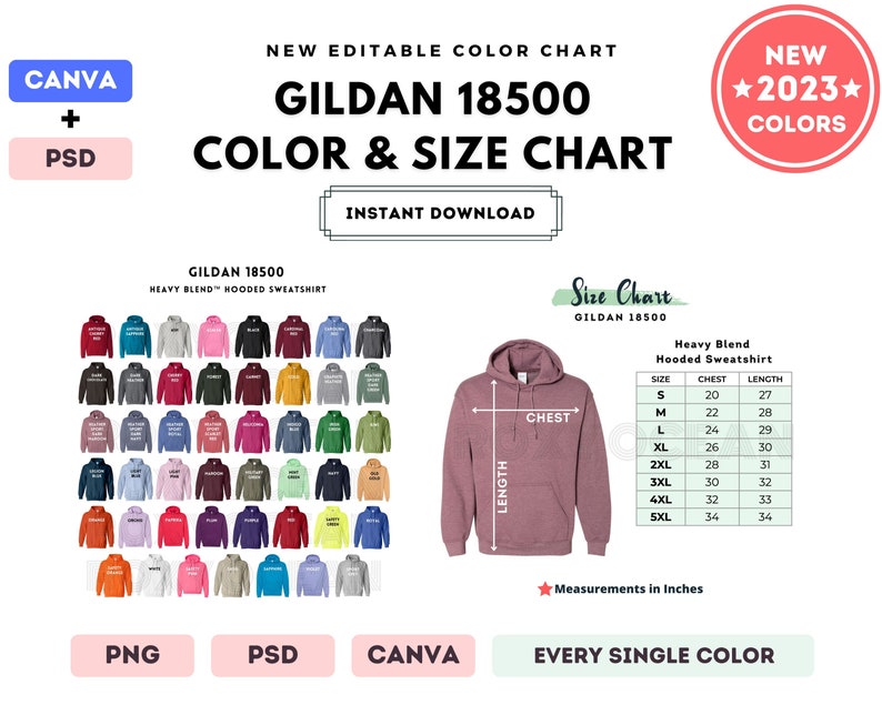 G185 Color Size Chart EDITABLE Canva Template G185 Heavy - Etsy