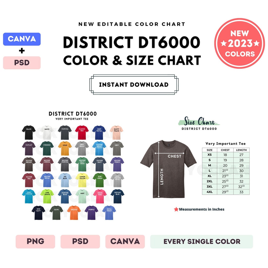 District DT6000 Color Size Chart EDITABLE Canva Template - Etsy Hong Kong