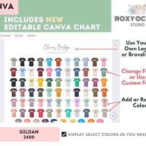 G240 Color + Size Chart | EDITABLE Canva Template | G240 Long Sleeve T ...