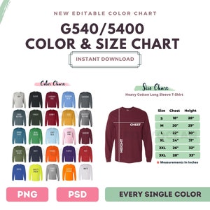 G540 Color Chart G540 Size Chart Digital File Color and | Etsy México