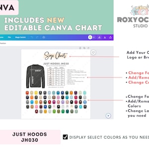 Just Hoods JH030 Size + Color Chart | EDITABLE Canva Template | JH030 ...