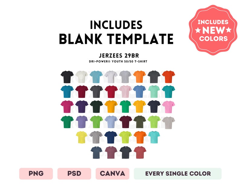 Jerzees 29BR Color + Size Chart | EDITABLE Canva Template | 29BR Dri ...