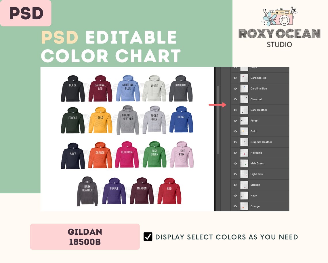 G185B Color Size Chart EDITABLE Canva Template G185B Youth Hooded ...