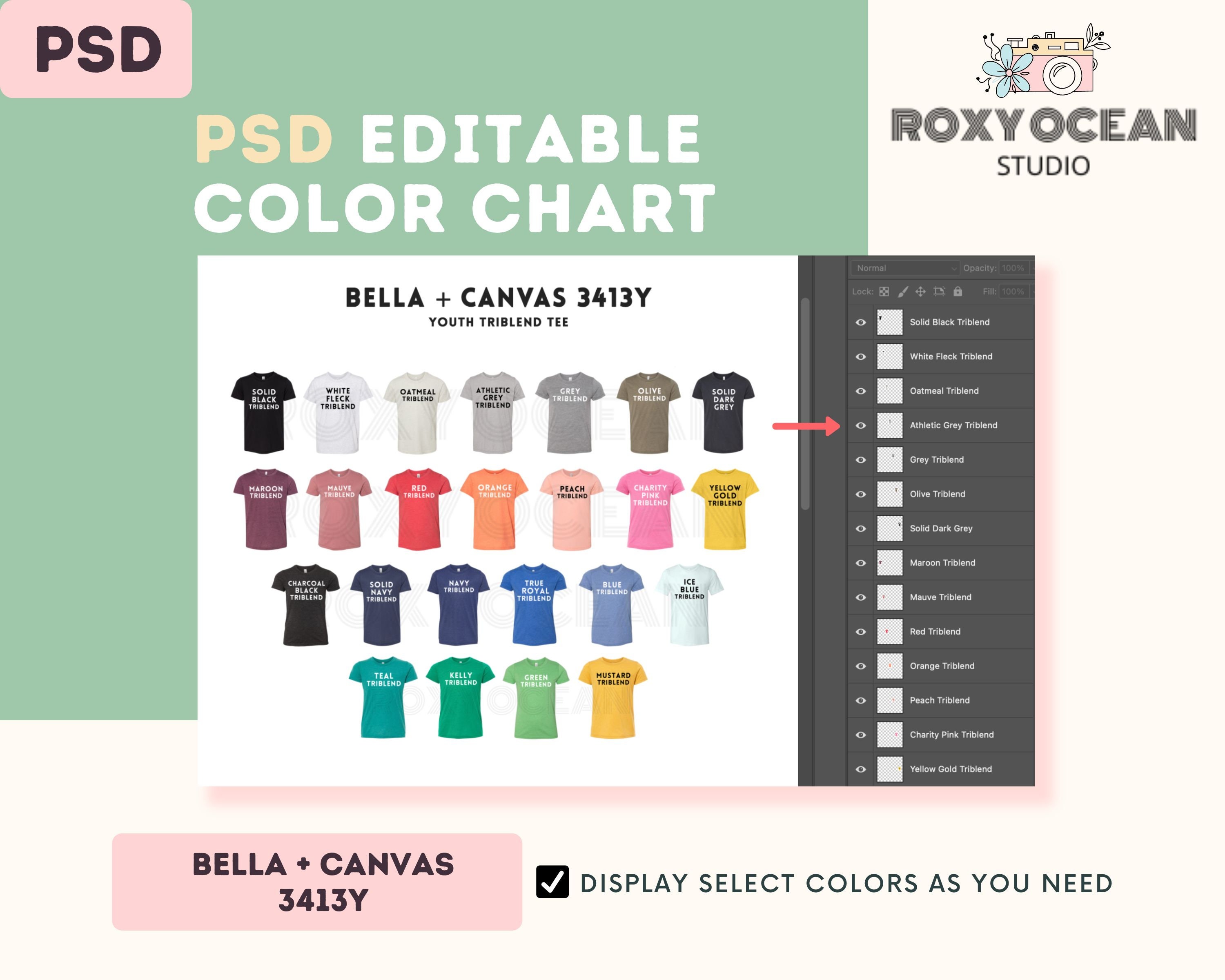 Bella Canvas 3413Y Color Size Chart EDITABLE Canva - Etsy