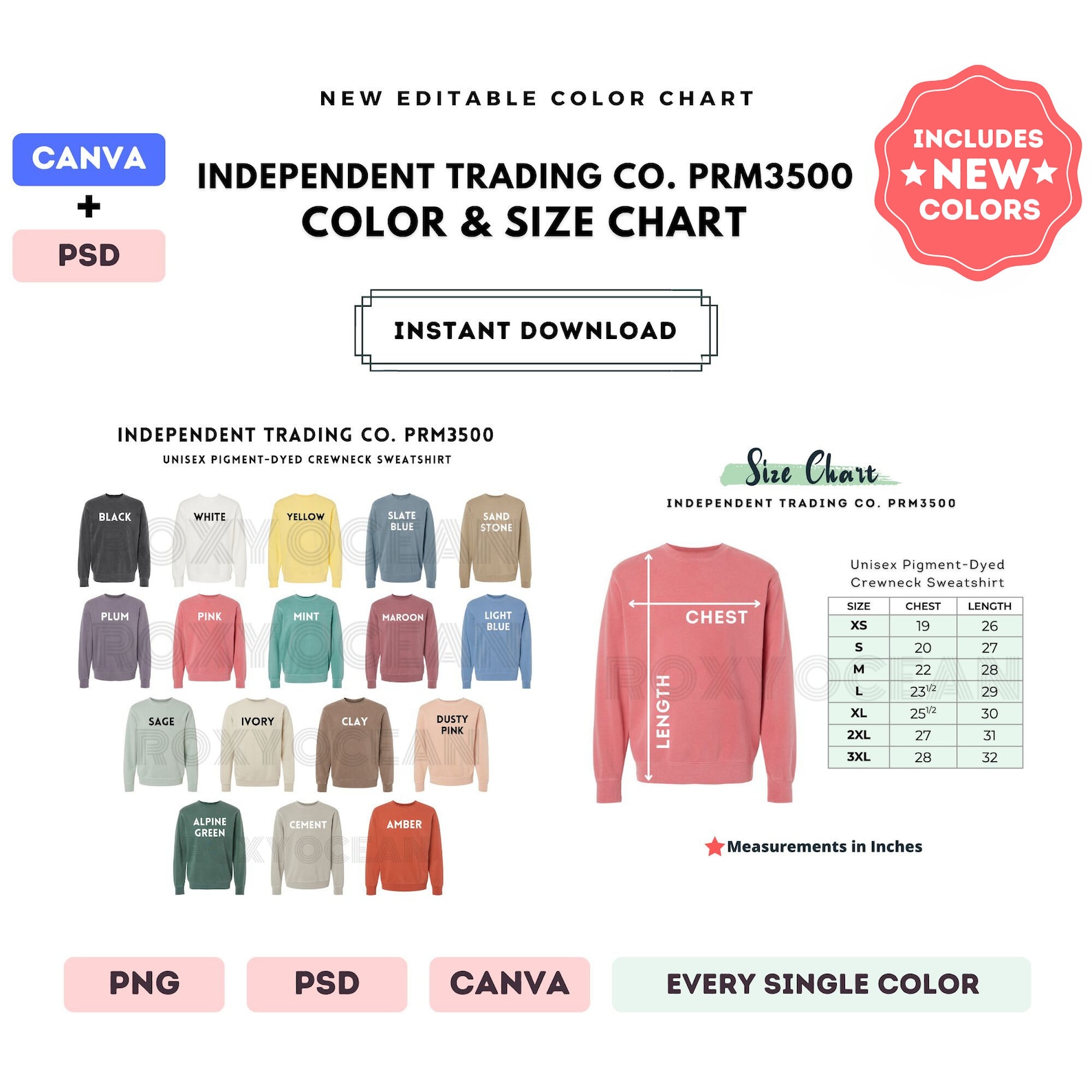 Independent Trading Co.prm3500 Color + Size Chart | EDITABLE Canva ...